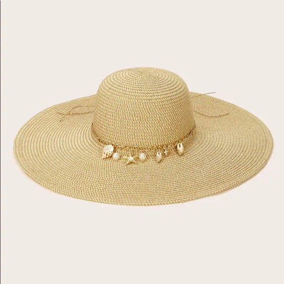Accessories | Wide Sun Hat Beach Theme Shells Starfish | Poshmark
